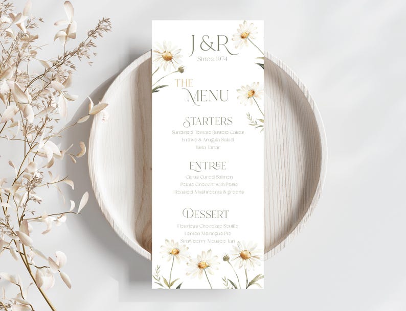 Daisy Anniversary Party Menu Set: Editable Place Cards (digital ...