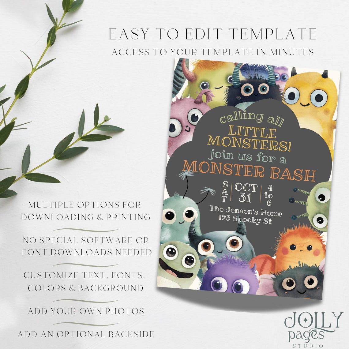 Cute Little Monsters Party Invitation Editable Template | Mobile Invite ...
