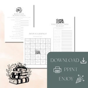 Book Club Games | Set of 20 Printable Games | Book Club Meeting Ice ...