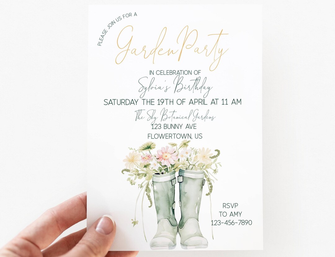 Editable Garden Party Invitation: Watercolor Rain Boots (digital) - Etsy