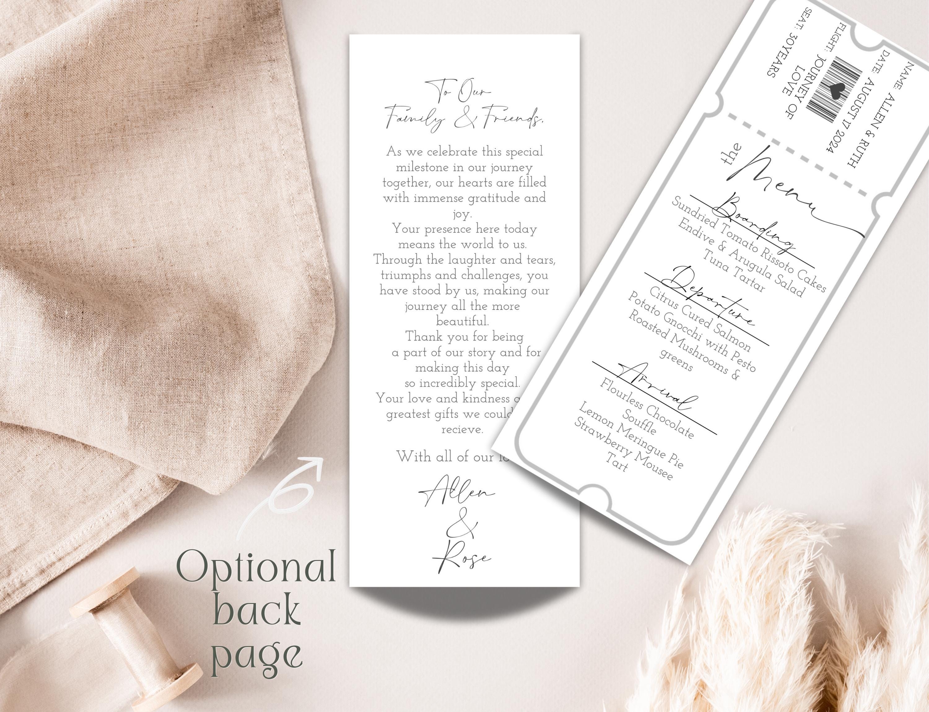 Boarding Pass Menu Card, Place Card, and Food Tent Set | Editable ...