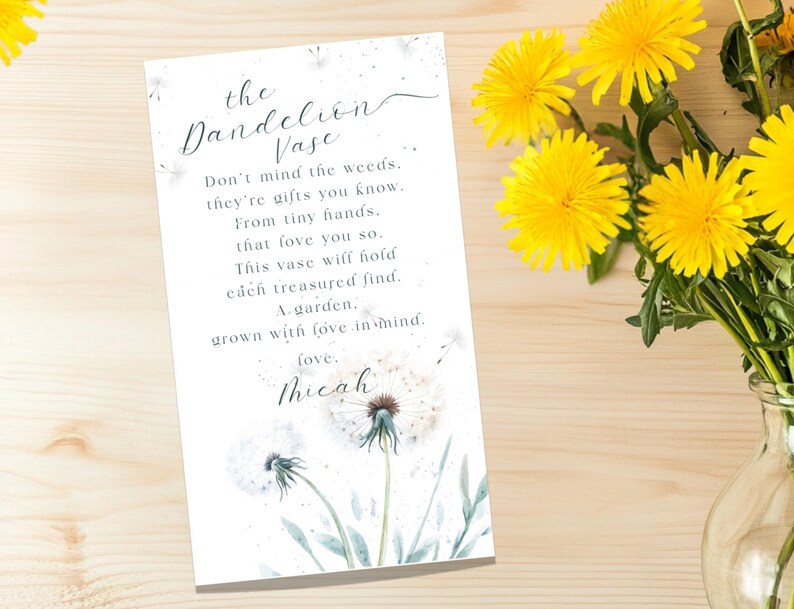 Editable Dandelion Vase Tag Template: Tiny Hands Poem (digital Download ...