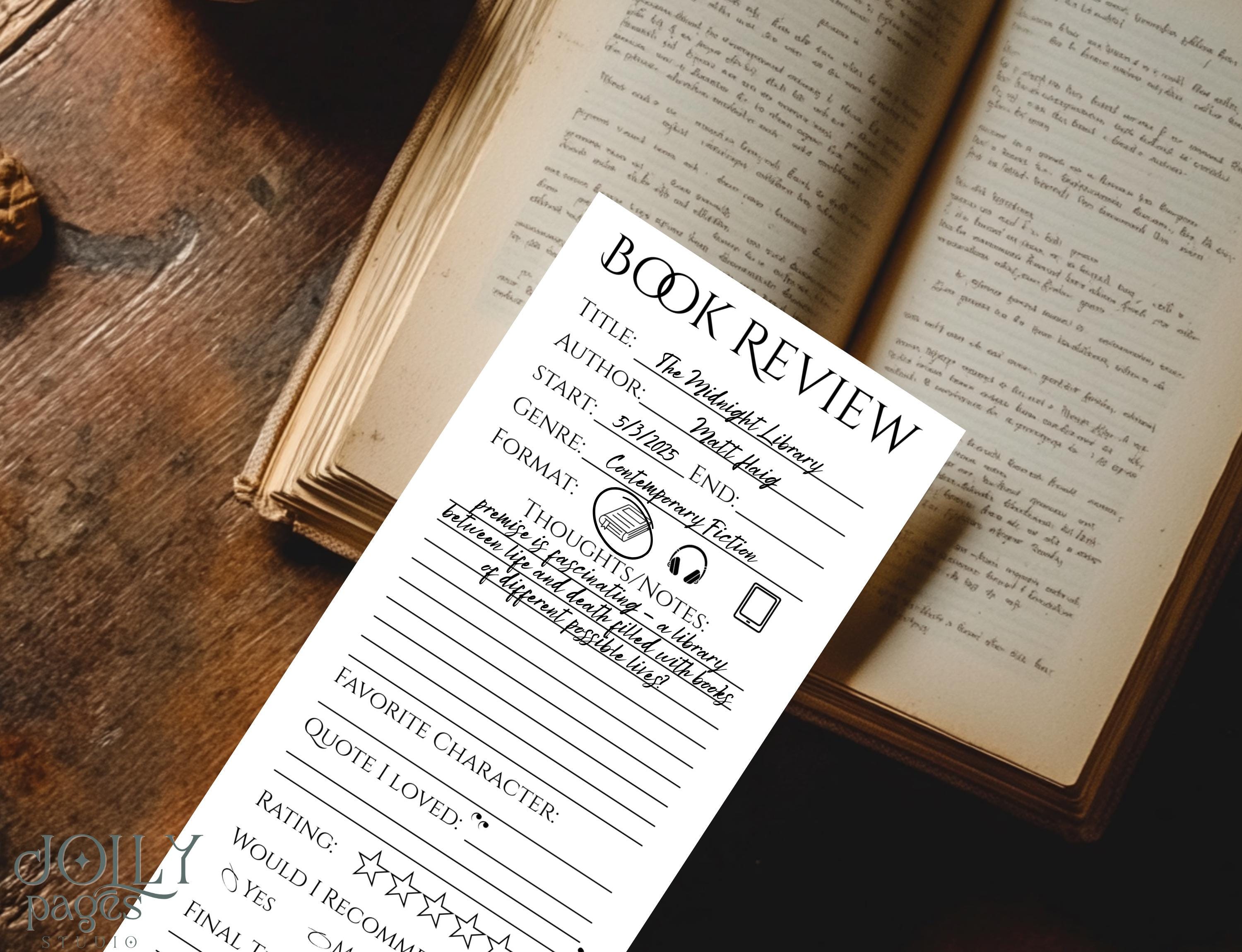 Printable Book Review Card: Minimalist Reader Tracker (digital Download ...