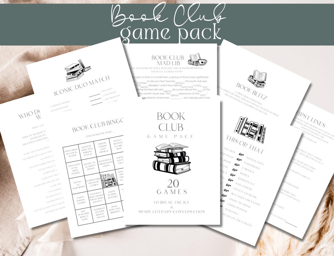Book Club Games | Set of 20 Printable Games | Book Club Meeting Ice ...