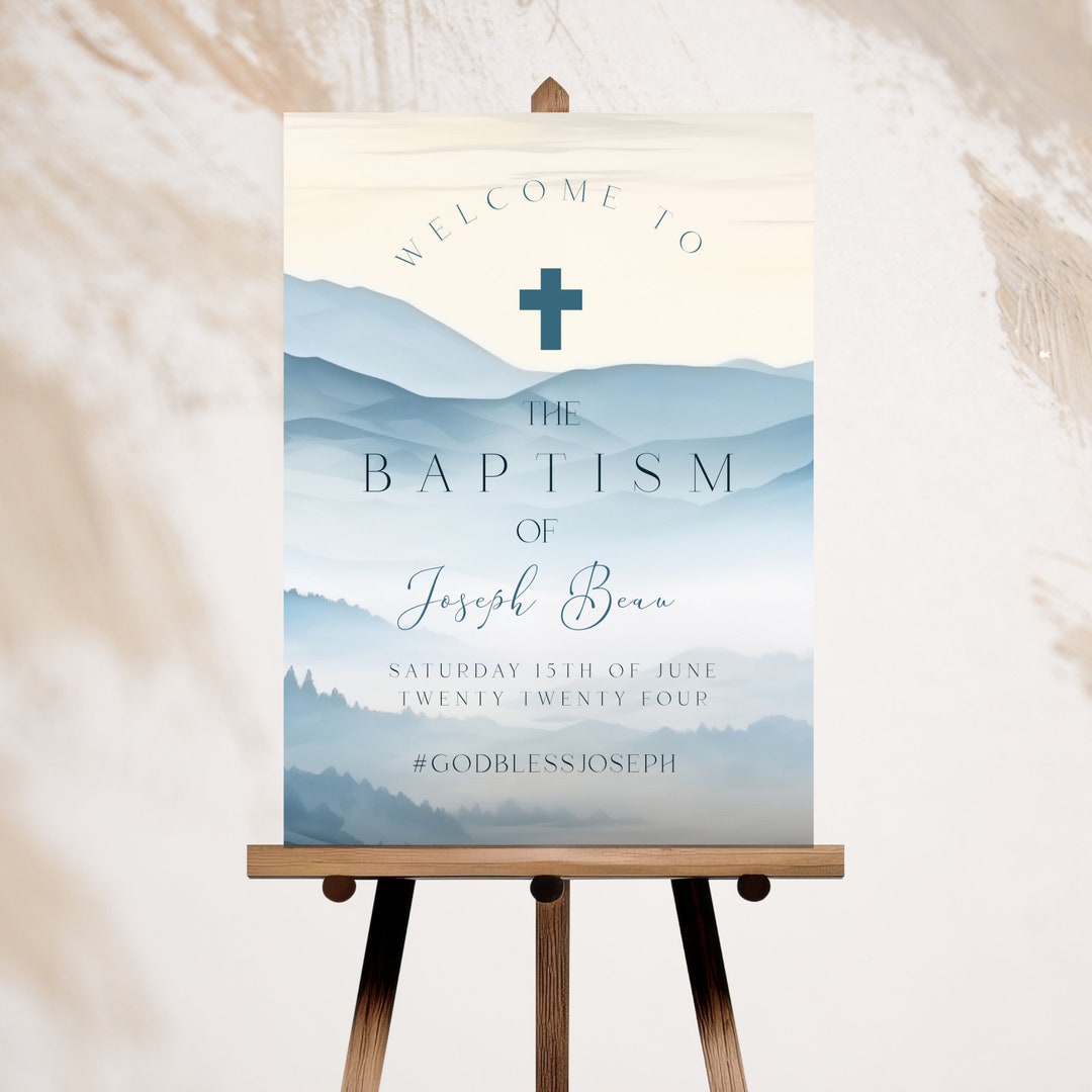 Baptism Welcome Sign | Instant Download Template | Dusty Blue Boy's ...
