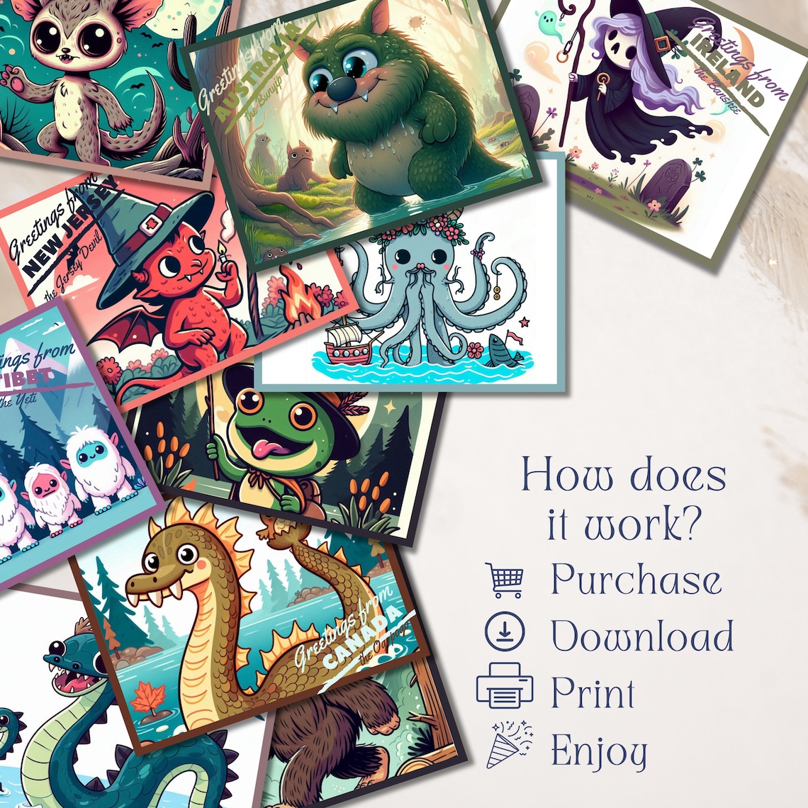 Cryptid Creatures Printable Postcards | Set of 16 Postcards | Folklore ...