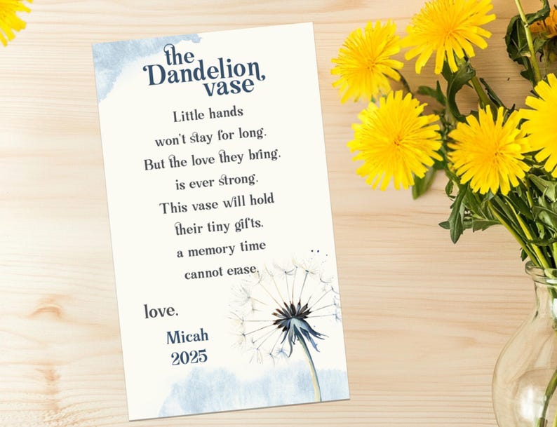 Editable Dandelion Vase Tag Template: Wildflower Bouquet Gift ...
