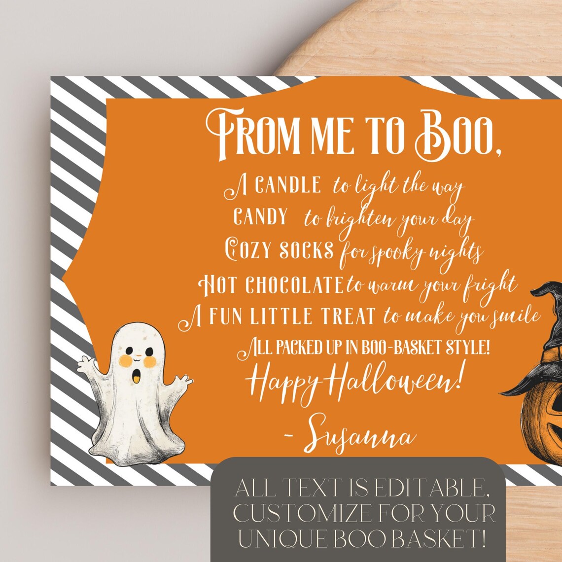 Vintage Halloween Boo Basket Tag: Editable Gift Message (printable ...
