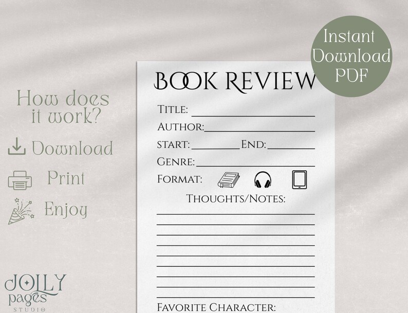Printable Book Review Card: Minimalist Reader Tracker (digital Download ...
