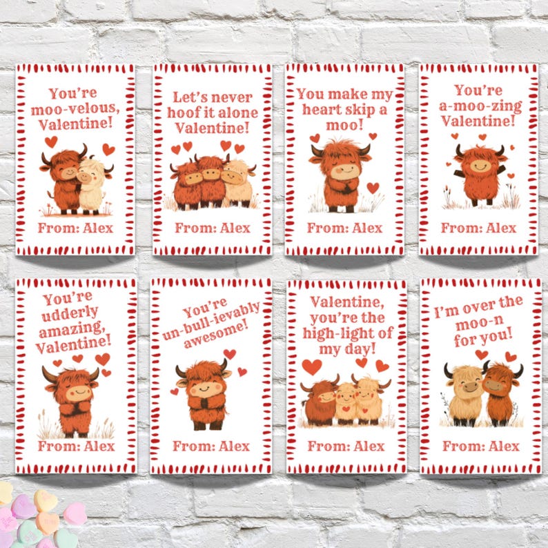 Customizable Printable Valentine Cards | Highland Cow Cards | Adorable ...