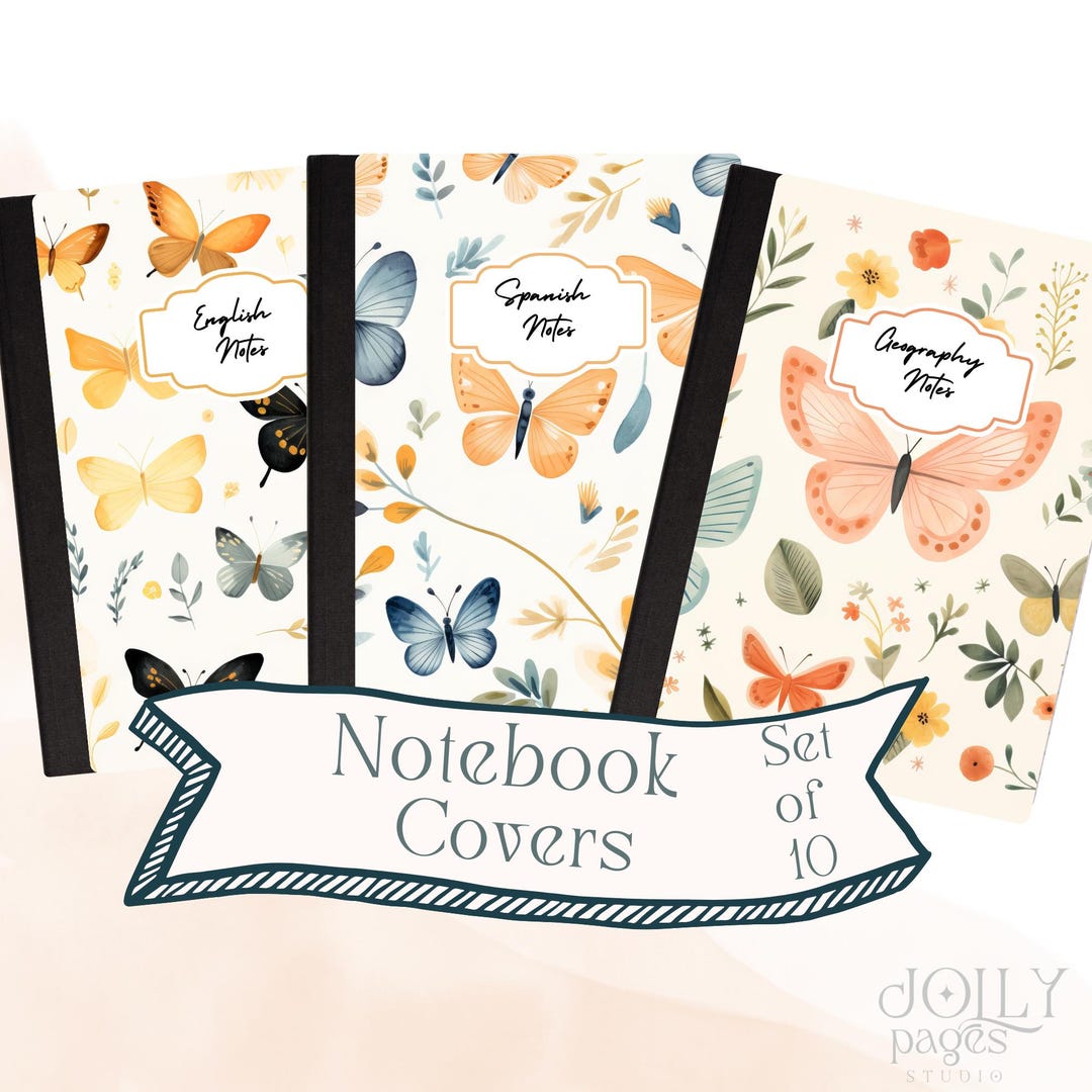 Butterfly Notebook Covers | Printable Binder Spines | 10 Designs & 4 ...
