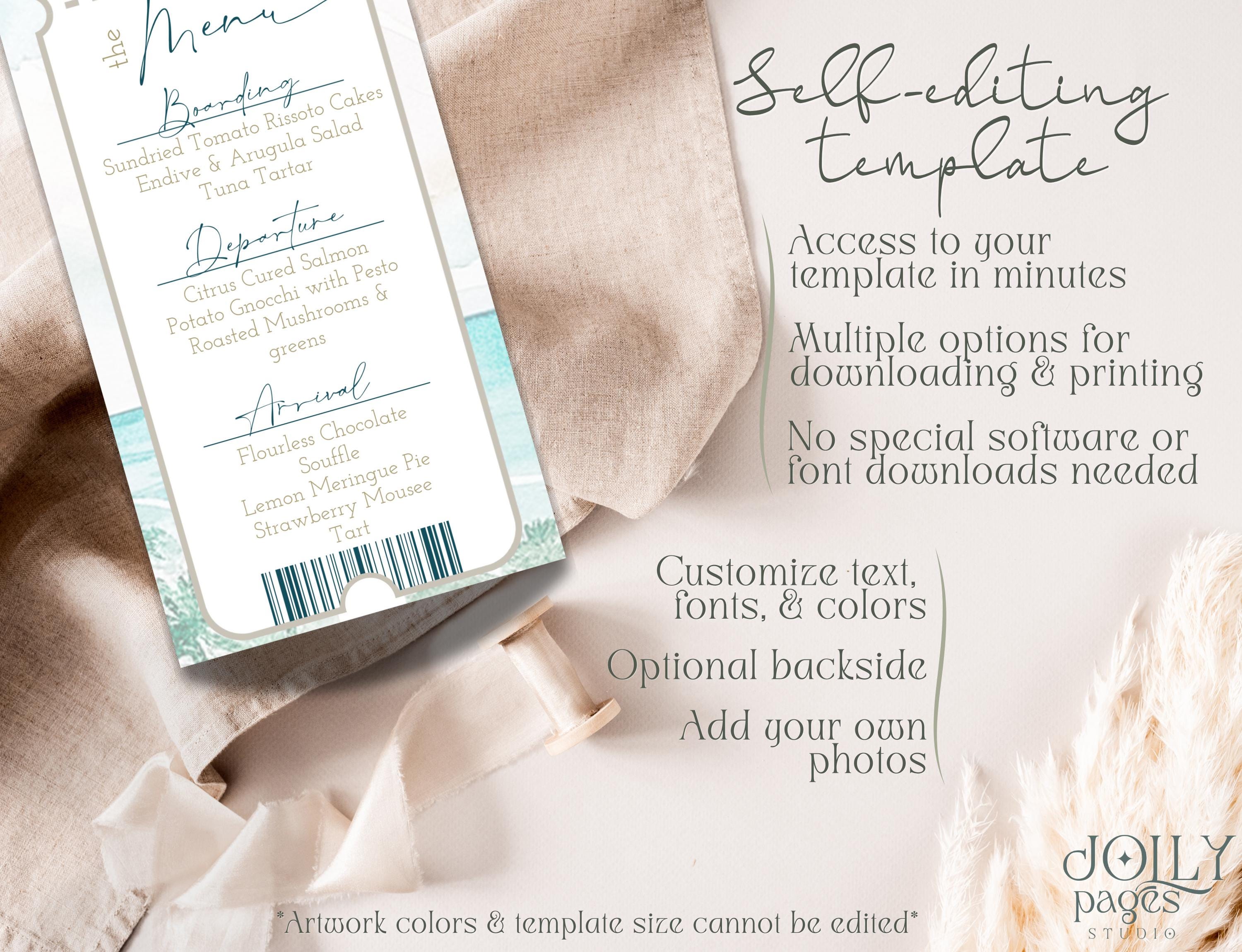 Travel Anniversary Menu Card Set: Editable Boarding Pass (digital ...