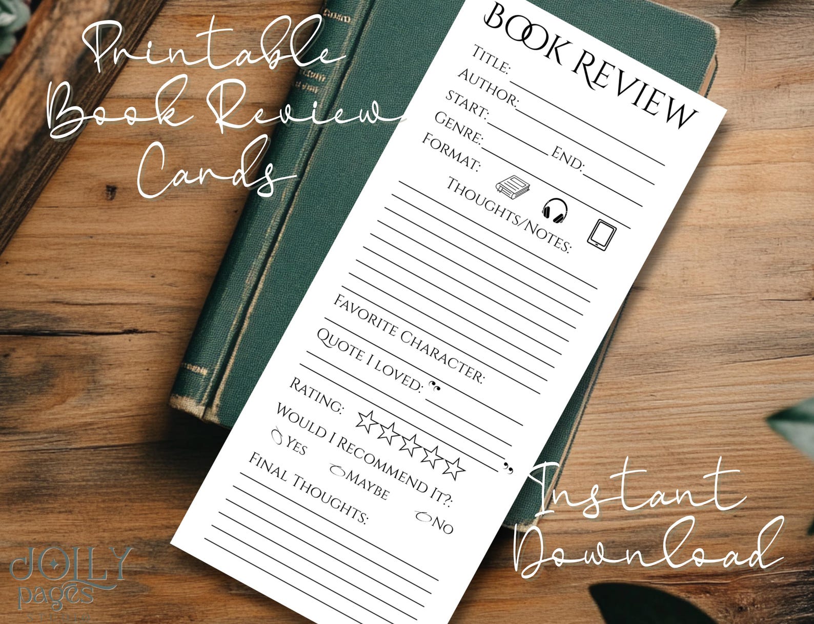 Printable Book Review Card: Minimalist Reader Tracker (digital Download ...
