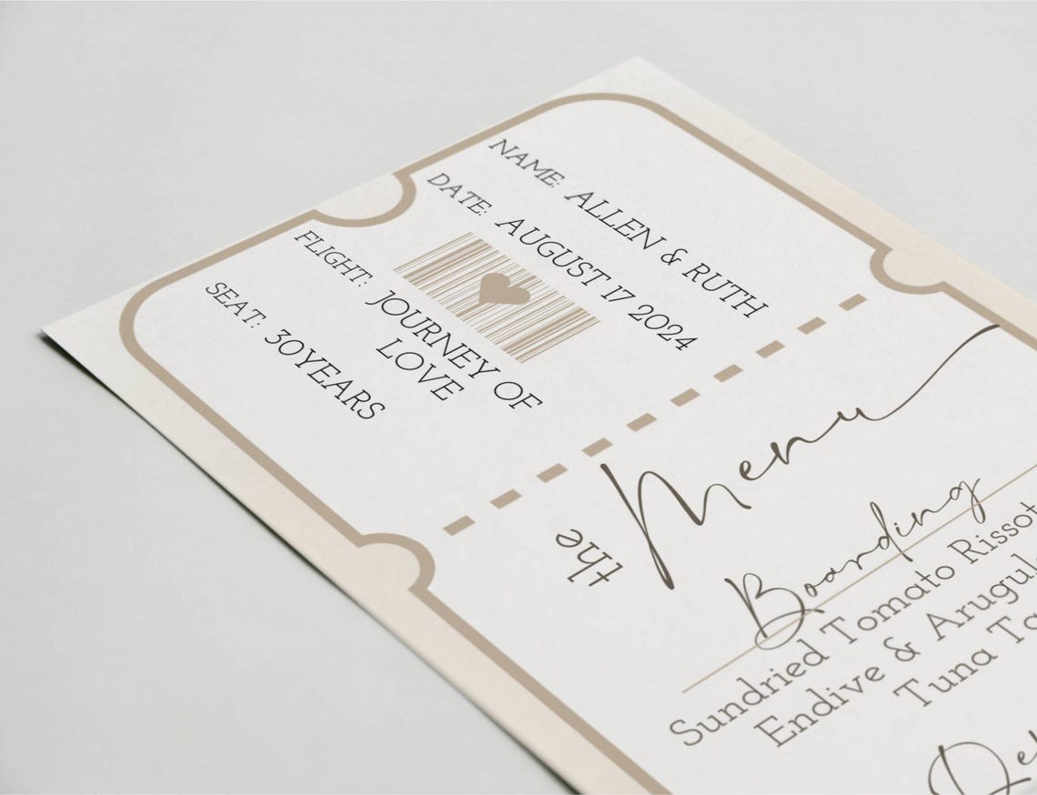 Boarding Pass Anniversary Menu Set: Editable Travel Theme (digital ...