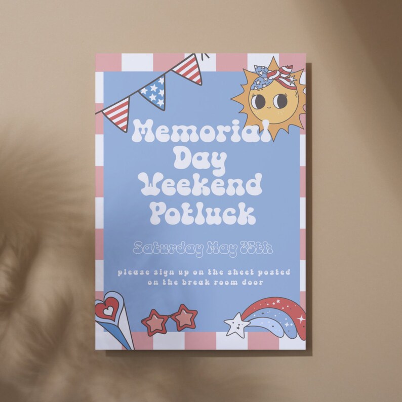 Memorial Day Potluck Poster & Sign up Sheet (editable Template) - Etsy
