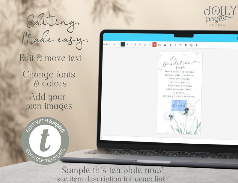 Editable Dandelion Vase Tag Template: Tiny Hands Poem (digital Download ...