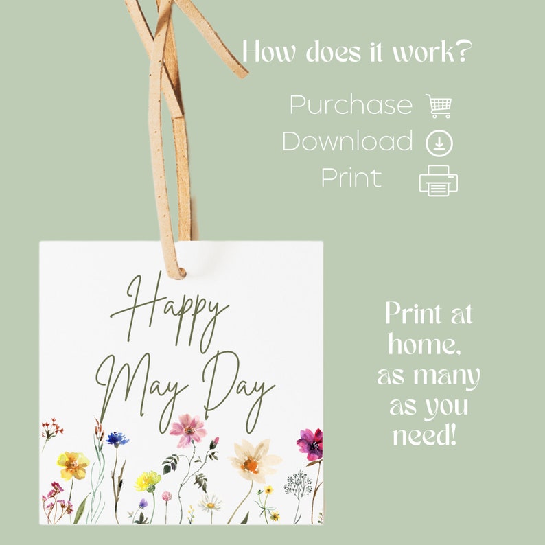 May Day Gift Tags: Floral Printable Basket Tags (digital Download) - Etsy