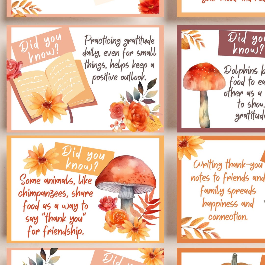 Gratitude and Thankfulness Fun Facts Lunchbox Notes for Kids ...