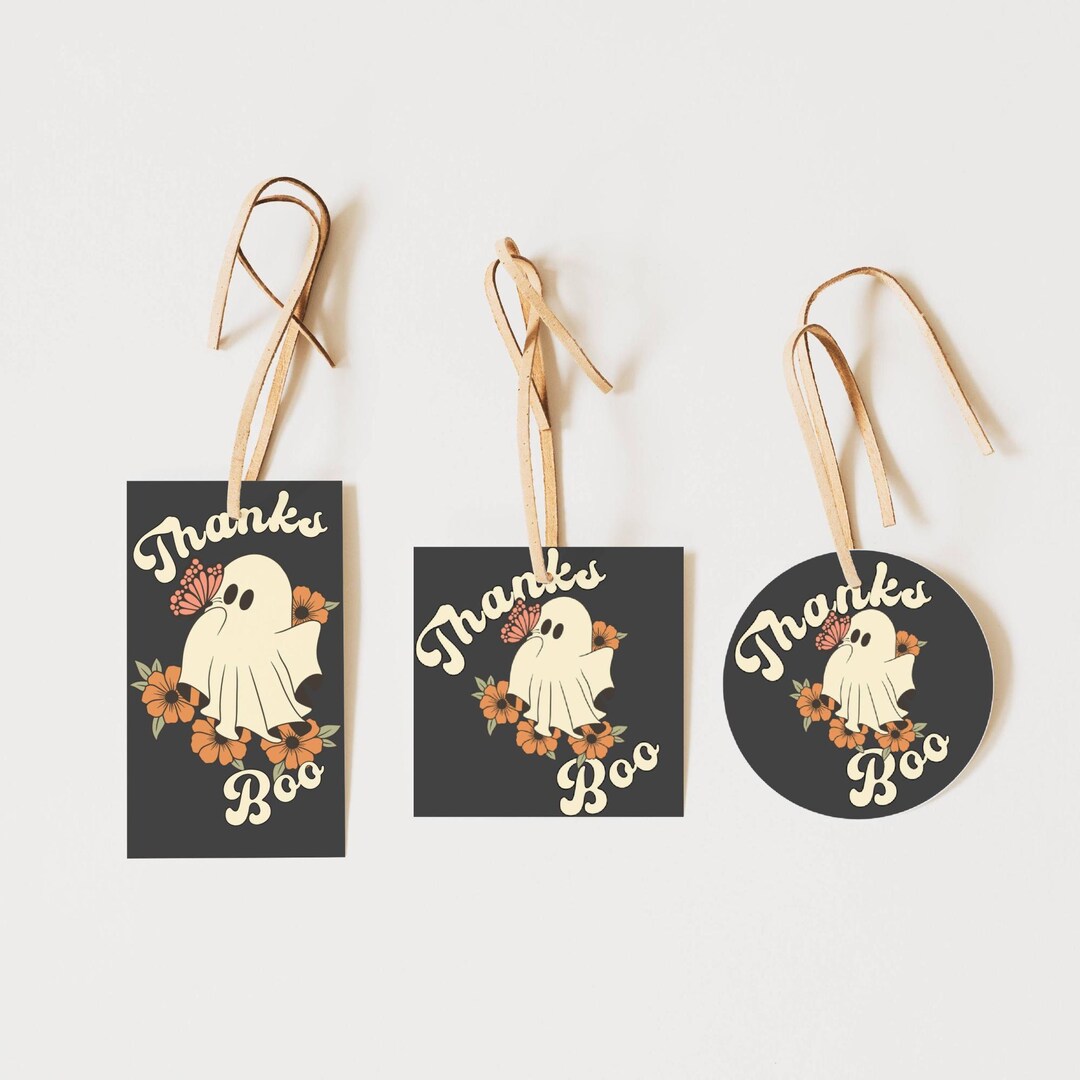 Retro Ghost Halloween Thank You Tags: Floral Party Favor (editable ...