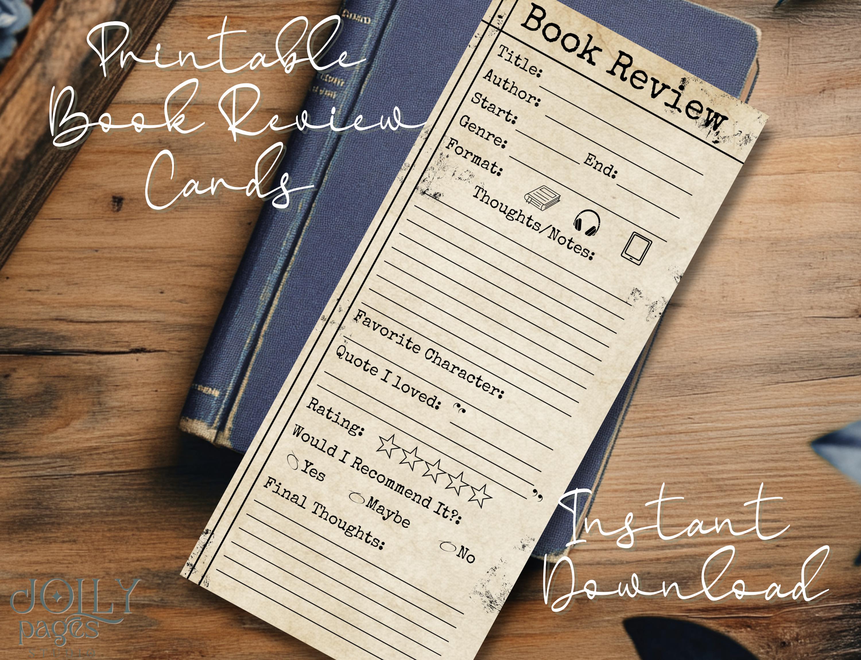 Printable Book Review Cards: Vintage Reader's Journal (instant Download ...