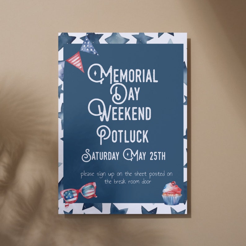 Memorial Day Potluck Sign up Poster | Watercolor USA Theme | Editable ...