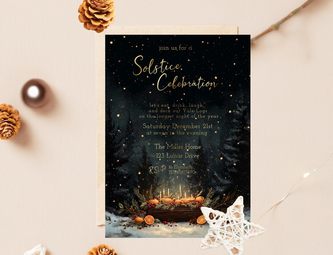 Winter Solstice Yule Log Invitation: Editable Yule Template - Etsy