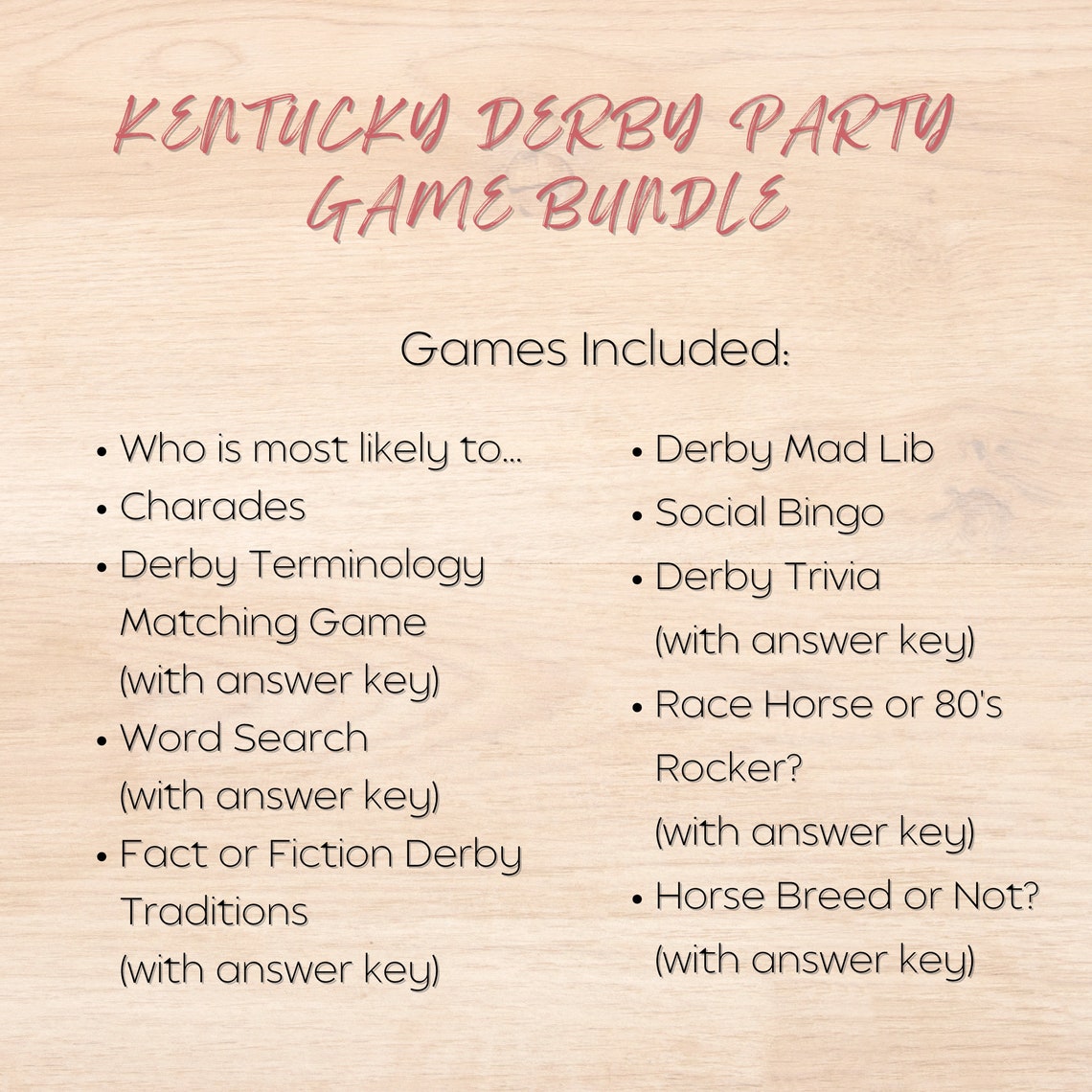 Kentucky Derby Party Printable Games Bundle | 10 Fun Games | Instant ...