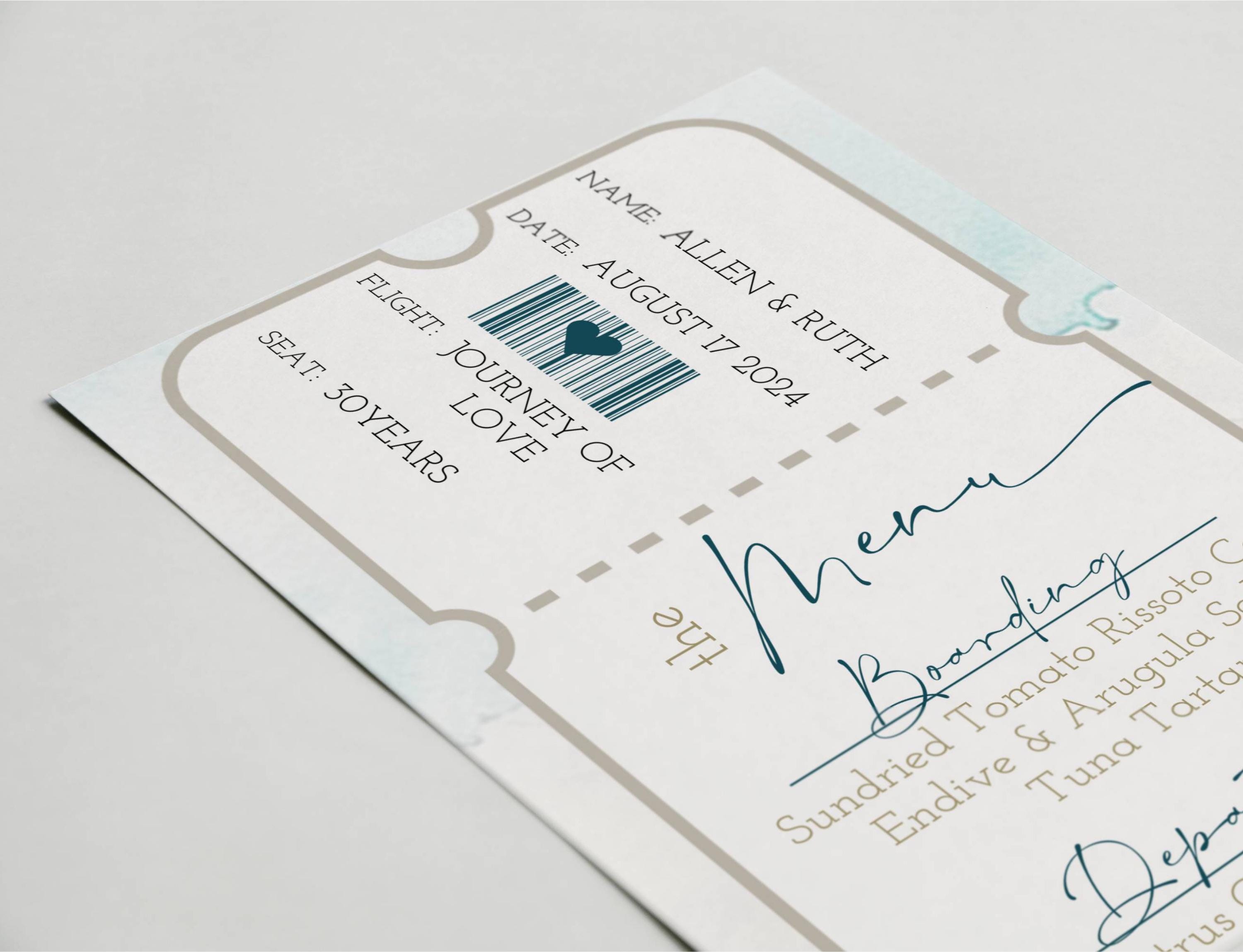 Travel Anniversary Menu Card Set: Editable Boarding Pass (digital ...