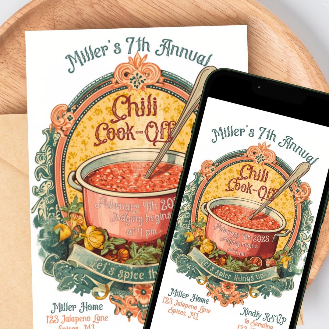 Vintage Chili Cookoff Invitation | Editable Soup Cookoff Template ...