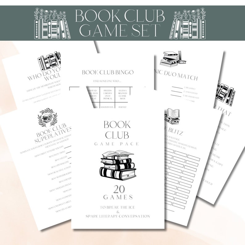 Book Club Games Set of 20 Printable Games Book Club Meeting Ice ...