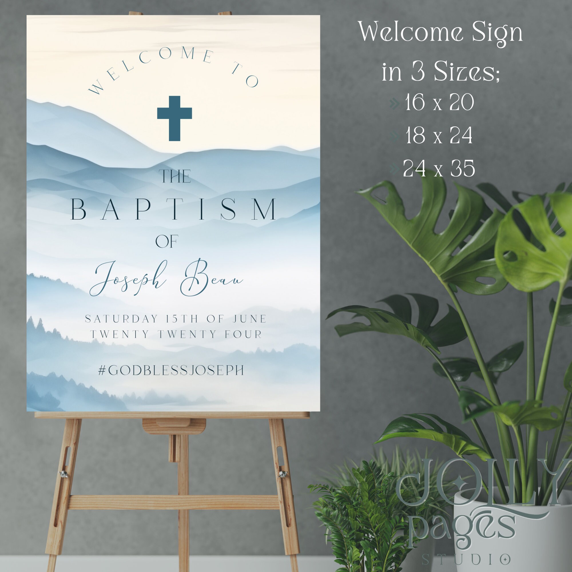 Baptism Welcome Sign | Instant Download Template | Dusty Blue Boy's ...