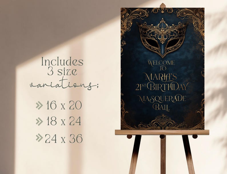 Editable Masquerade Ball Welcome Sign: Navy Blue & Gold (digital ...