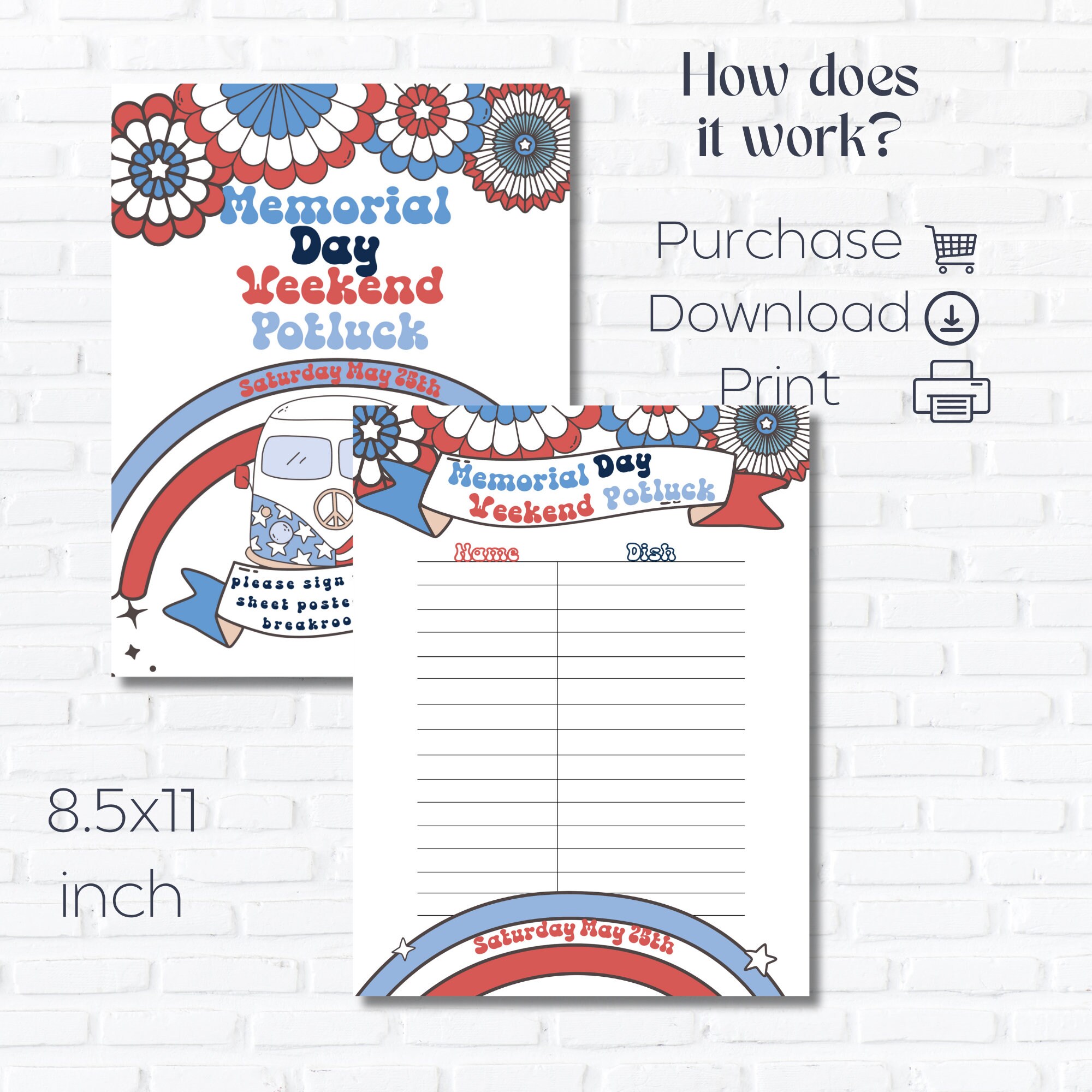 Memorial Day Potluck Poster & Sign-up Sheet (editable Template) - Etsy