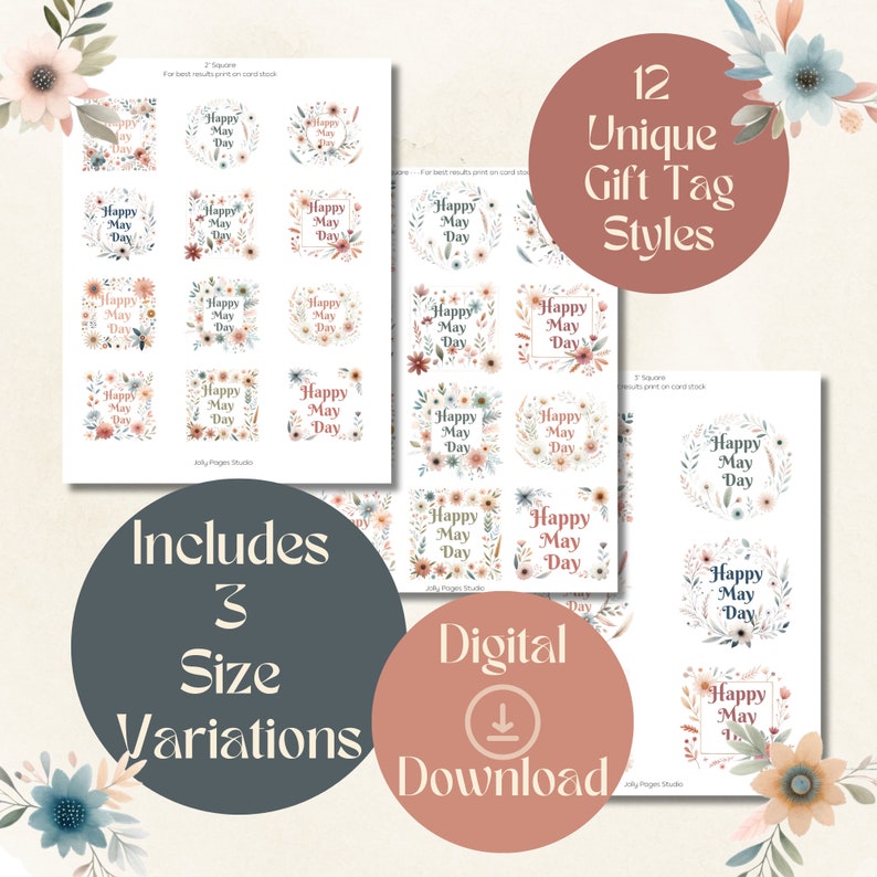 May Day Printable Gift Tags Square Gift Tags May Day Basket Tag Boho ...