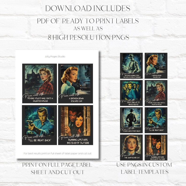 Vintage Scary Movie Wine Labels: Halloween Party Decor (instant ...
