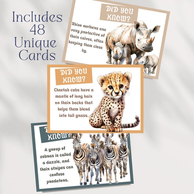 Safari Animal Facts Lunchbox Cards for Kids (printable) - Etsy