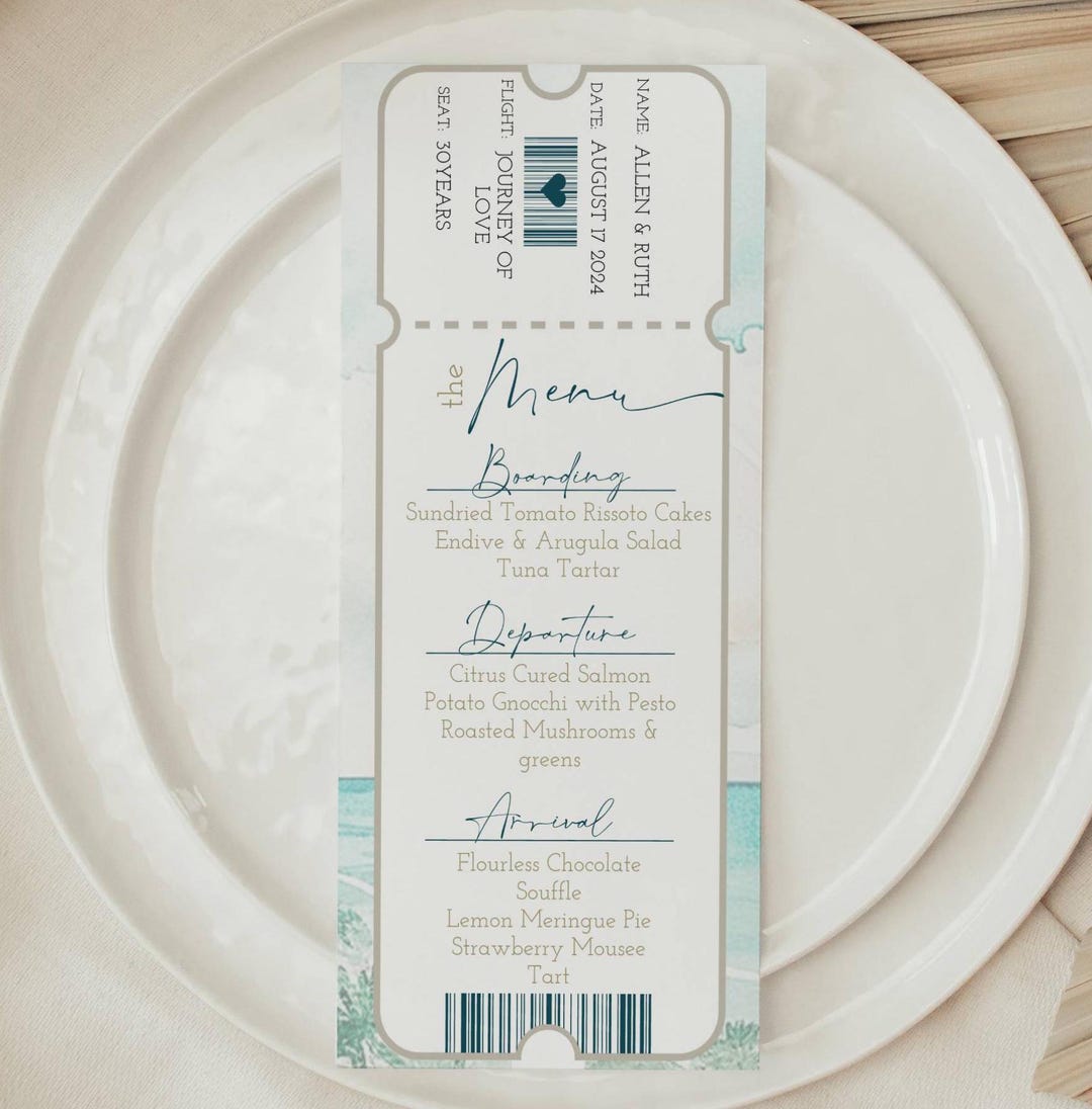 Travel Anniversary Menu Card Set: Editable Boarding Pass (digital ...