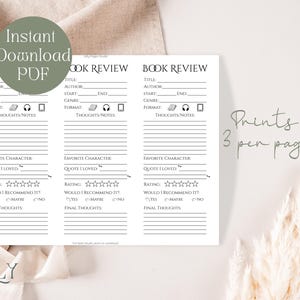 Printable Book Review Card: Minimalist Reader Tracker (digital Download ...
