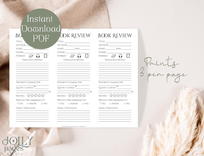 Printable Book Review Card: Minimalist Reader Tracker (digital Download ...