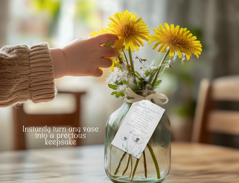 Dandelion Vase Tag Template | Editable Wildflower Gift Tag for Mom ...