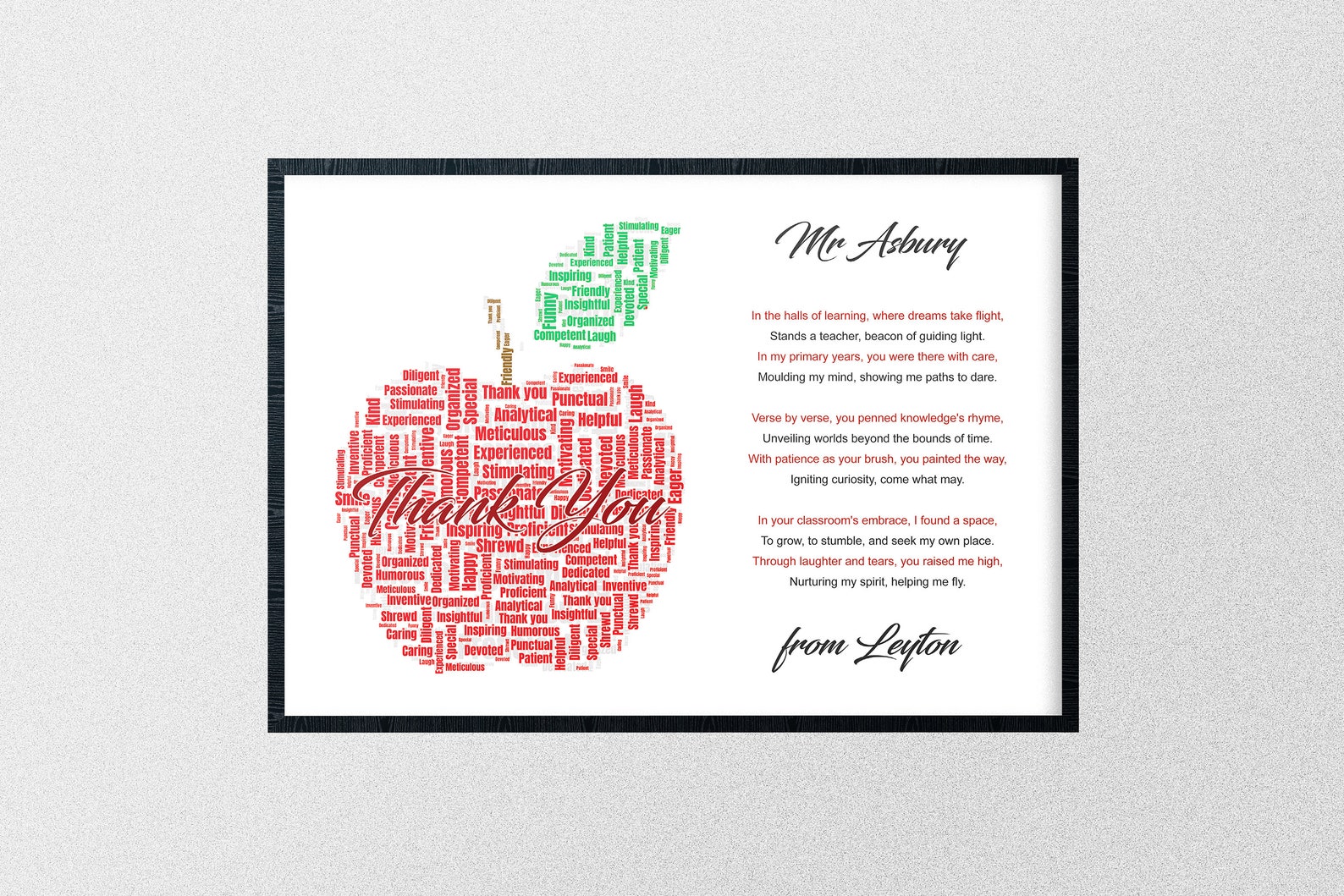 Personalised Teacher Wall Print Teacher Wall Art Print Teacher Apple ...