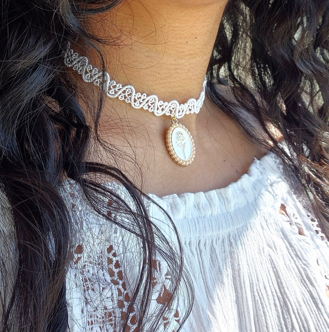 White Lace Choker, White Collar Necklace, Cottagecore Jewelry, Romantic ...