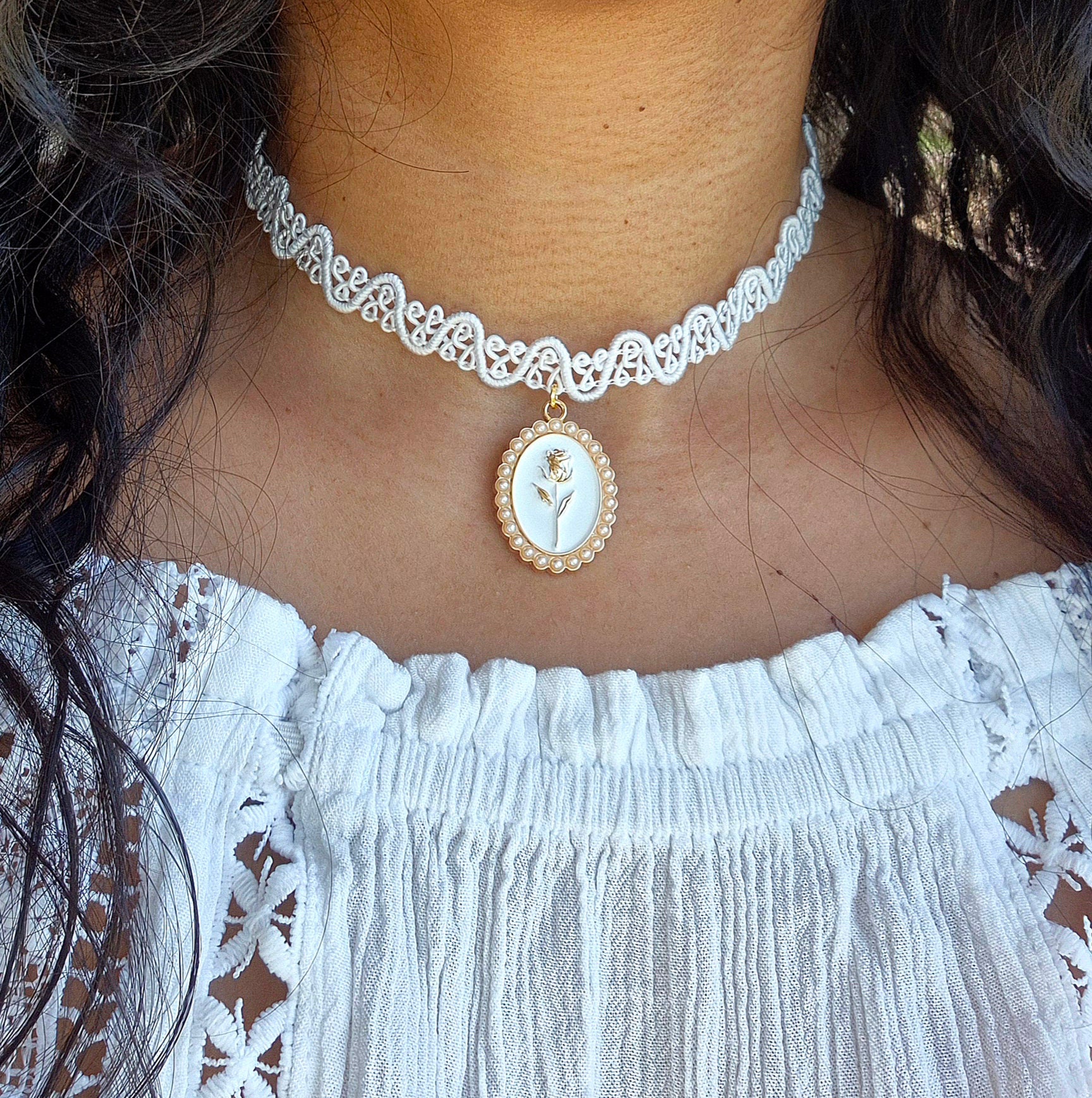 White Lace Choker, White Collar Necklace, Cottagecore Jewelry, Romantic ...