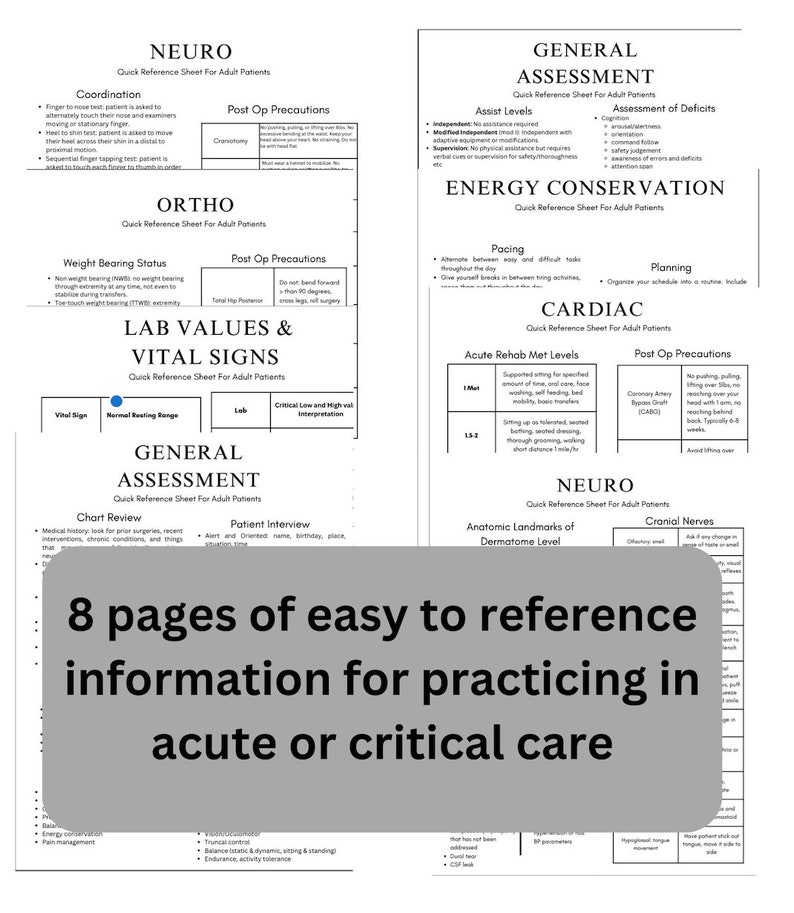 OT/PT Reference Guide for Acute and Critical Care - Black and White ...