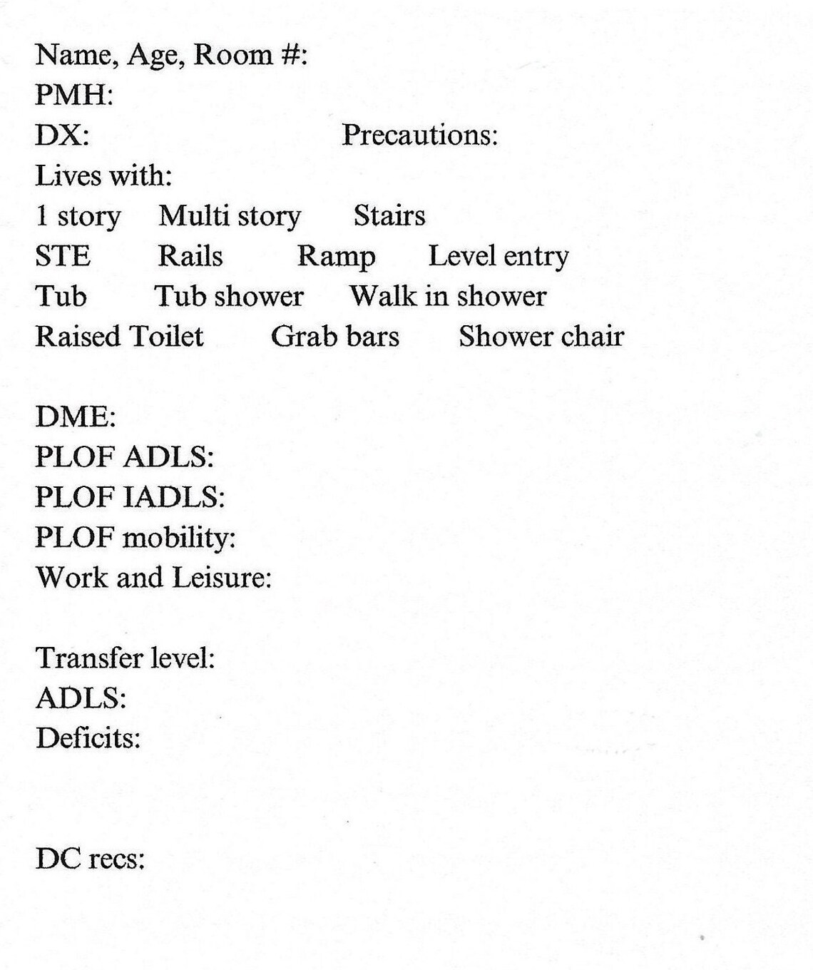 OT/PT Acute Care Eval Template - Etsy