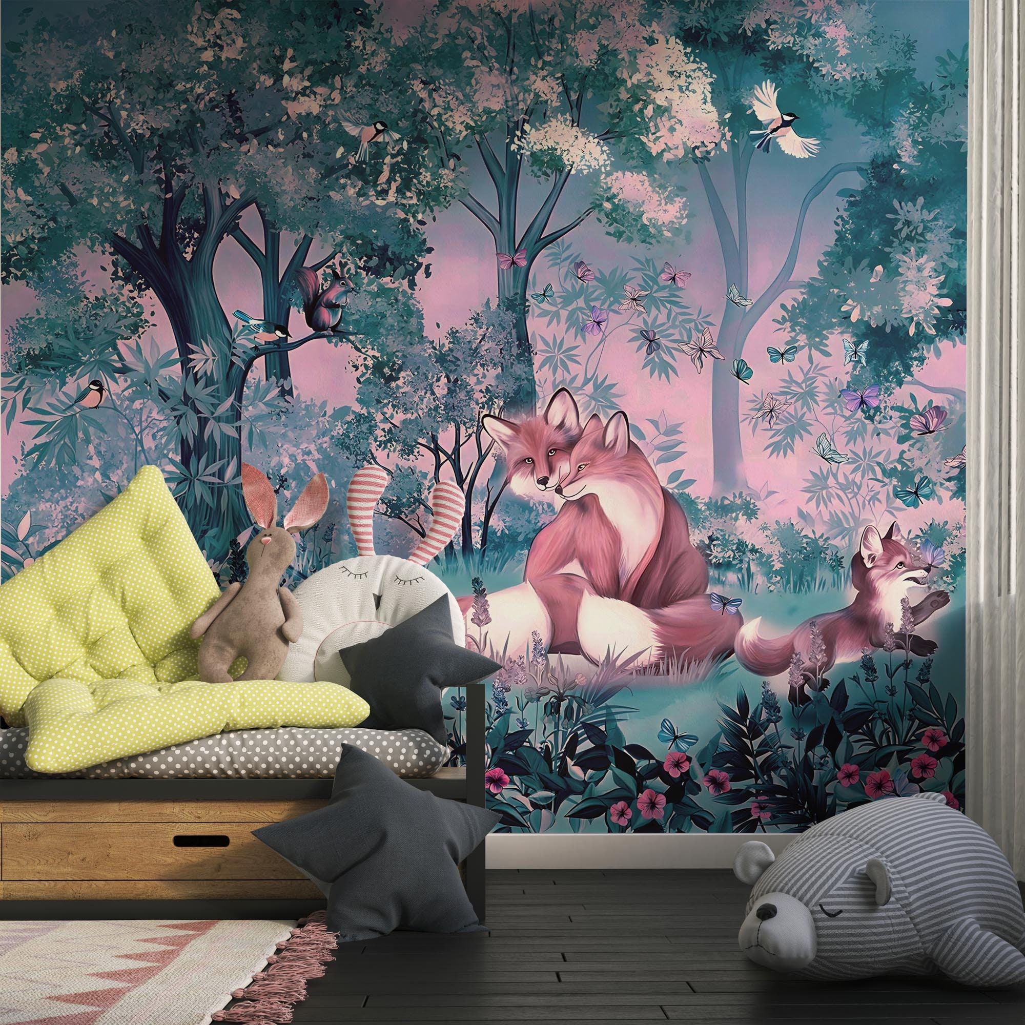 Forest Animals Mural ,watercolor Forest Landscape ,sweet Dreamy ...