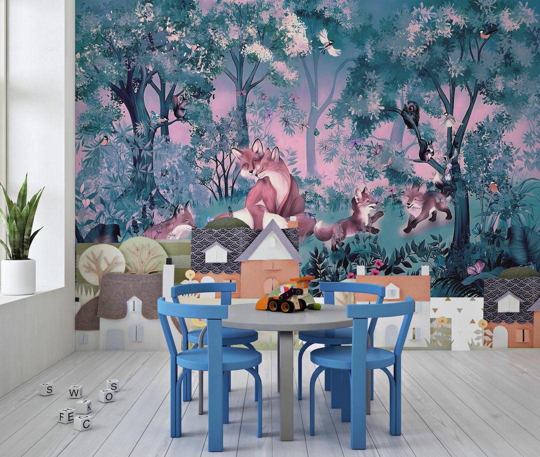 Forest Animals Mural ,watercolor Forest Landscape ,sweet Dreamy ...
