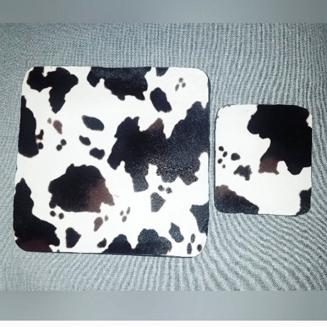 Cow Print PU Leather Mouse Pad & Coaster Set - Etsy