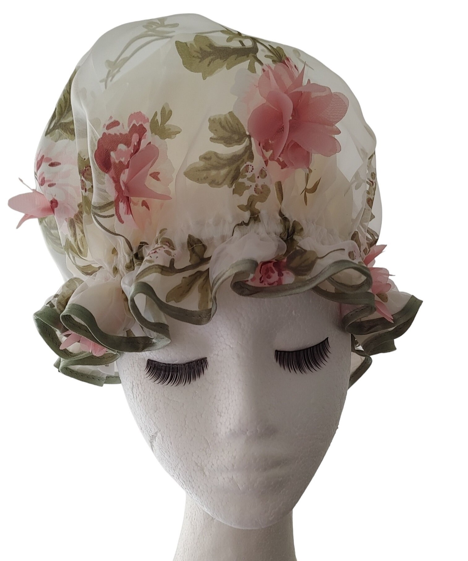 Pretty Sheer and Floral Shower Cap, Bouffant Style - Pink Roses - Etsy
