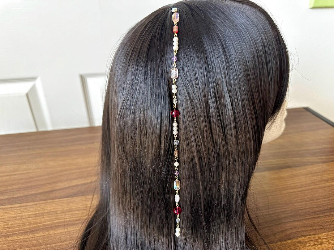 Handmade Pink Crystal & Pearl Hair Chain: Elegant Princesscore Jewelry ...